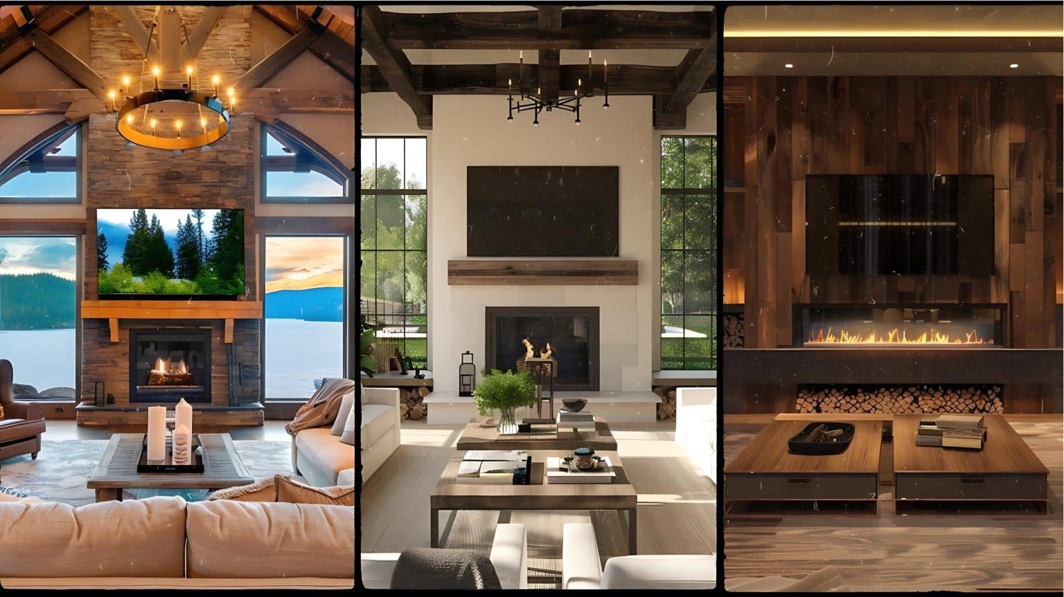 15 Modern Living Room Setups Featuring a Fireplace and TV - A House in ...