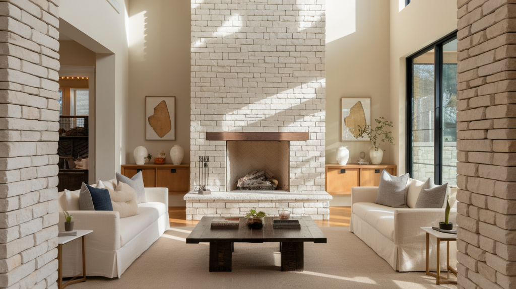 Floor-to-Ceiling Stacked Stone Fireplace Ideas - A House in the Hills
